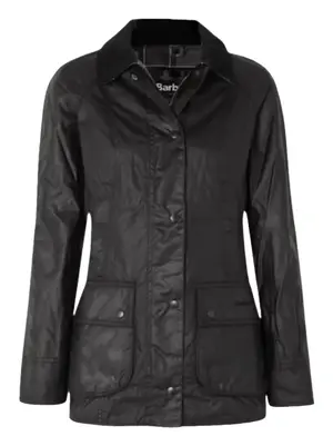 Barbour Beadnell Corduroy-Trimmed Waxed-Cotton Jacket Black