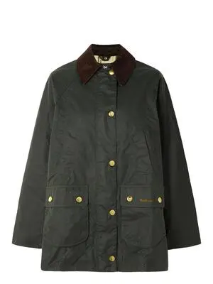 Barbour Beadnell Corduroy-trimmed Waxed-cotton Jacket - Green