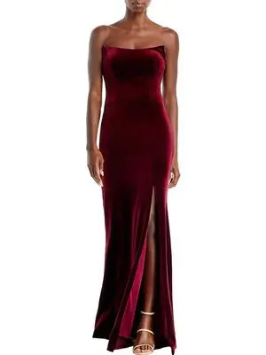 Aqua Strapless Velvet Gown - Burgundy