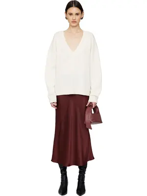 ANINE BING Bar Silk Midi Skirt Red