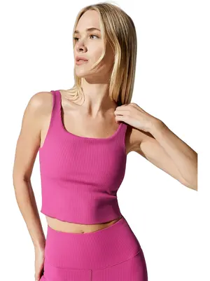 Carbon38 Ribbed Cropped Tank Top Magenta