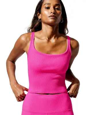 Carbon38 Ribbed Cropped Tank Top Neon Pink