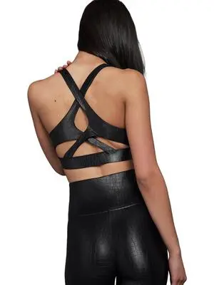 Carbon38 Criss Cross Bra In Crocodile Takara Shine - Black