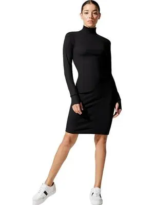 Carbon38 Ribbed Long Sleeve Dress - Black