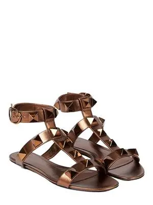 Valentino Garavani Roman Stud Leather Sandals Metallic