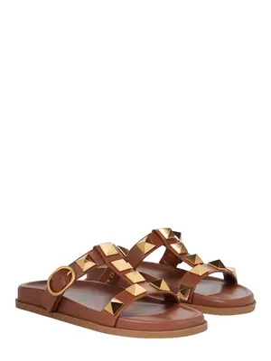 Valentino Garavani Roman Stud Leather Slides - Brown
