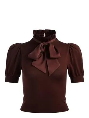 Alice + Olivia Chase Ruffle-neck Sweater - Dark Choco
