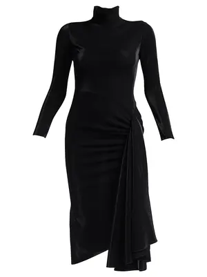 Giorgio Armani Draped Iridescent Jersey Midi Dress - Black