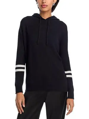 Aqua 100% Cashmere Athletic Stripe Hoodie - Black/ivory