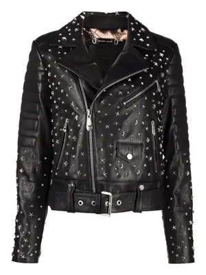 PHILIPP PLEIN Philipp Plein Star-Studded Biker Leather Jacket
