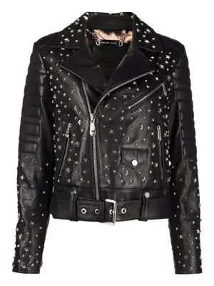 PHILIPP PLEIN Philipp Plein Star-Studded Biker Leather Jacket