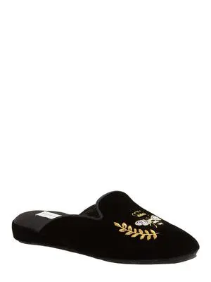 PATRICIA GREEN Beatrice Embroidered Slipper - Black Velvet