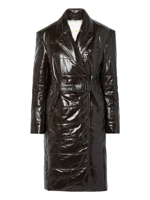 Remain Birger Christensen Gia Quilted Patent-leather Coat - Brown