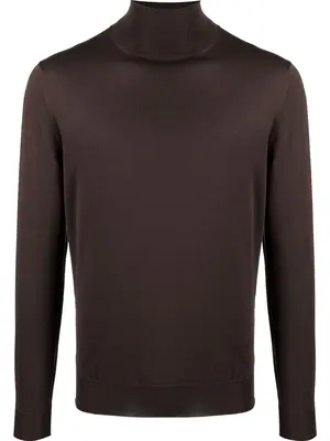 DELL'OGLIO Roll-neck Merino Jumper - Brown