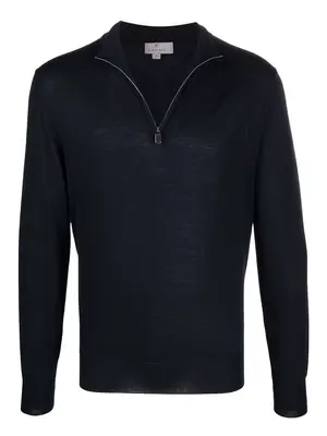 Canali Zipped Funnel-neck Pullover - Blue