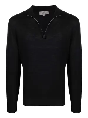 Canali Zipped Funnel-neck Pullover - Black