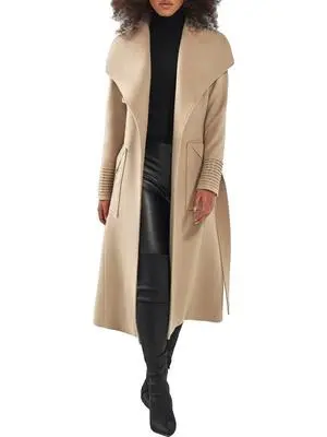 Sentaler SENTALER Wide Collar Belted Alpaca & Wool Wrap Coat Camel