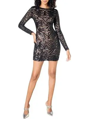 Dress The Population Lola Sequin Mini Dress - Black/nude