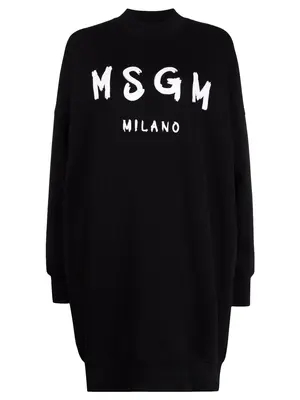 MSGM Brushstroke Logo Sweatshirt Dress - Black