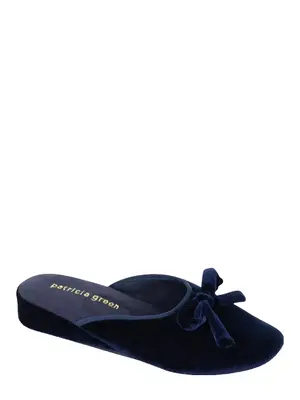 PATRICIA GREEN Patricia Green Velvet Bow Wedge Slipper Navy