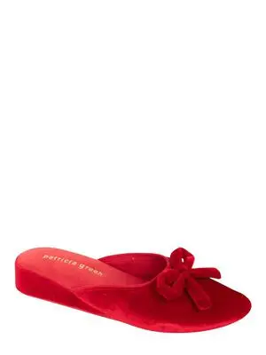 PATRICIA GREEN Velvet Bow Wedge Slipper - Red
