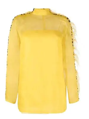 Emilio Pucci Silk Feather-trim Blouse - Yellow