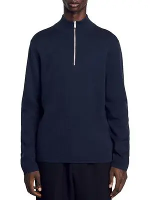 Sandro Wool Half Zip Sweater Blue Prusse