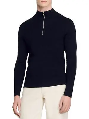 Sandro Wool Half Zip Sweater - Carbon Black