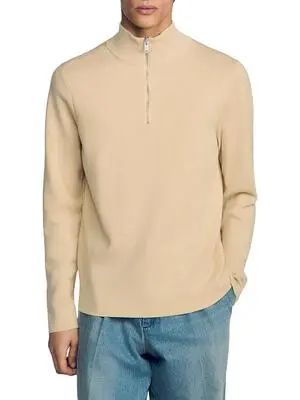 Sandro Wool Half Zip Sweater - Dark Beige