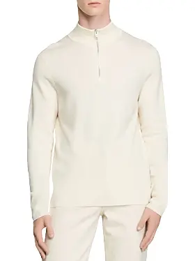 Sandro Wool Half Zip Sweater Ecru