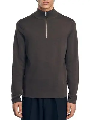 Sandro Wool Half Zip Sweater Taupe