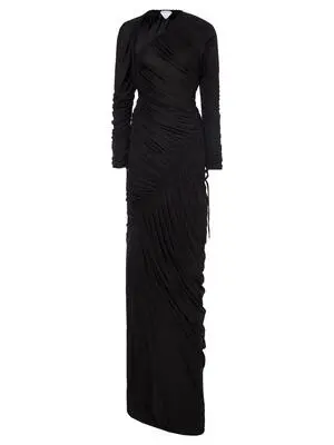 Bottega Veneta Ruched Jersey Maxi Dress - Brown
