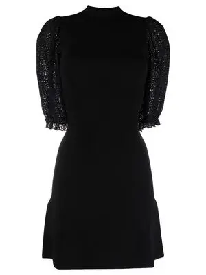 MAJE Maje Black Knit Crewneck Short Sleeve Dress With Lace Detail