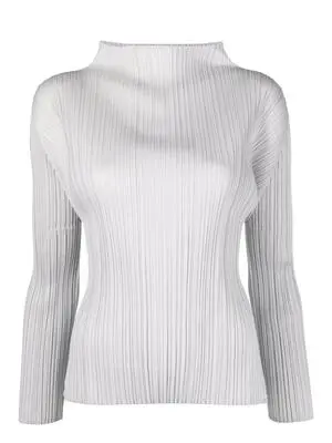 Issey Miyake Plissé Mock Neck Top - Grey