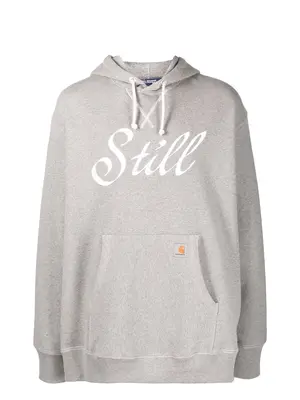 Junya Watanabe Slogan-print Cotton Hoodie - Grey