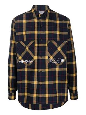 COUNTY OF MILAN Folk Check Pattern Shirt - Blue
