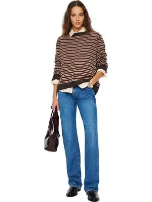REFORMATION Cashmere Boyfriend Pullover Sweater Compost Multi Stripe