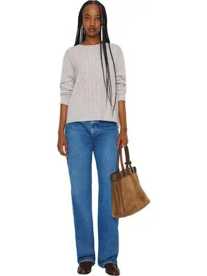REFORMATION Cashmere Boyfriend Pullover Sweater Foggy Cable
