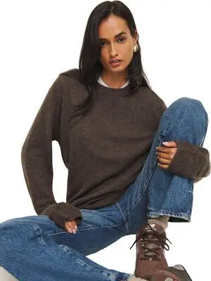REFORMATION Cashmere Boyfriend Pullover Sweater Walnut