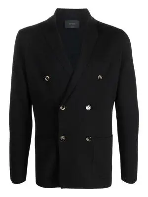 DELL'OGLIO Double-breasted Merino Wool Blazer - Black