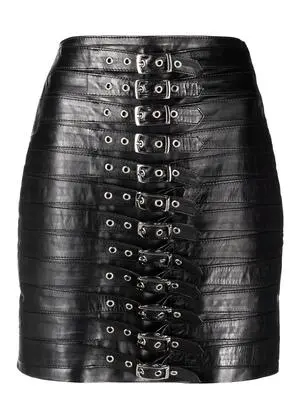MANOKHI Dita Leather Mini Skirt - Black