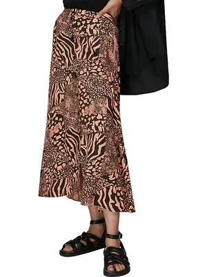 Whistles Patchwork Animal Print Midi Skirt - Multicolour