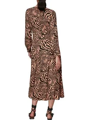 Whistles Patchwork Animal Print Midi Dress - Multicolour