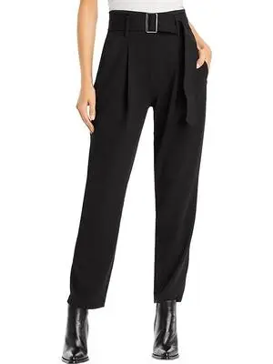 T Tahari Crepe Pleated Self-belted Pants - Black