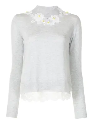 ONEFIFTEEN Floral-appliqué Knitted Jumper - Grey