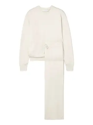 Olivia Von Halle Carmel Silk And Cashmere-blend Sweatshirt And Track Pants Set - White