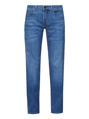 7 For All Mankind Regular-fit Straight-leg Stretch-denim Jeans - Mid Blue