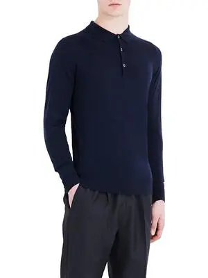 John Smedley Belper Knitted Polo Jumper - Midnight