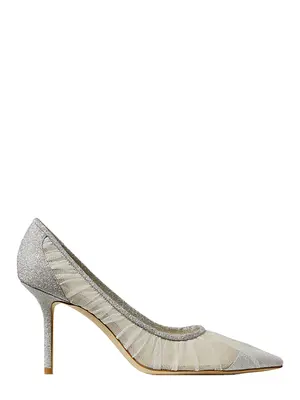 JIMMY CHOO Love 85 Glitter Tulle Pumps - Ivory/silver