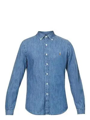 Polo Ralph Lauren Long-sleeved Button-down Slim-fit Cotton Chambray Shirt - Dark Wash